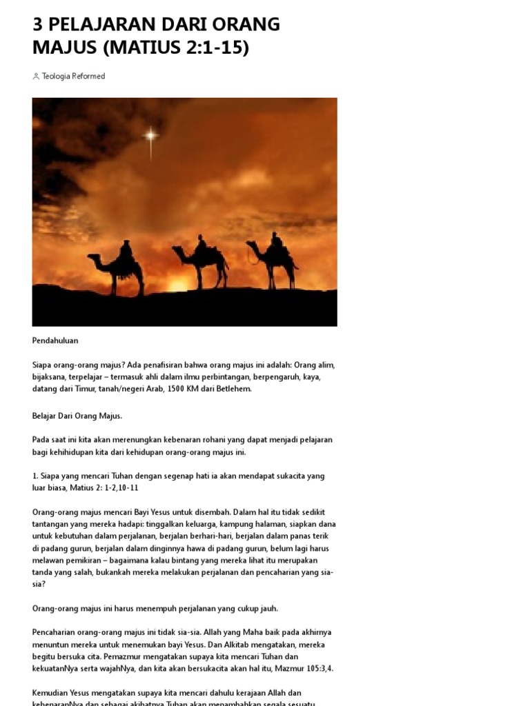 3 Pelajaran Dari Orang Majus (Matius 2 1-15) - Teologia Reformed | PDF