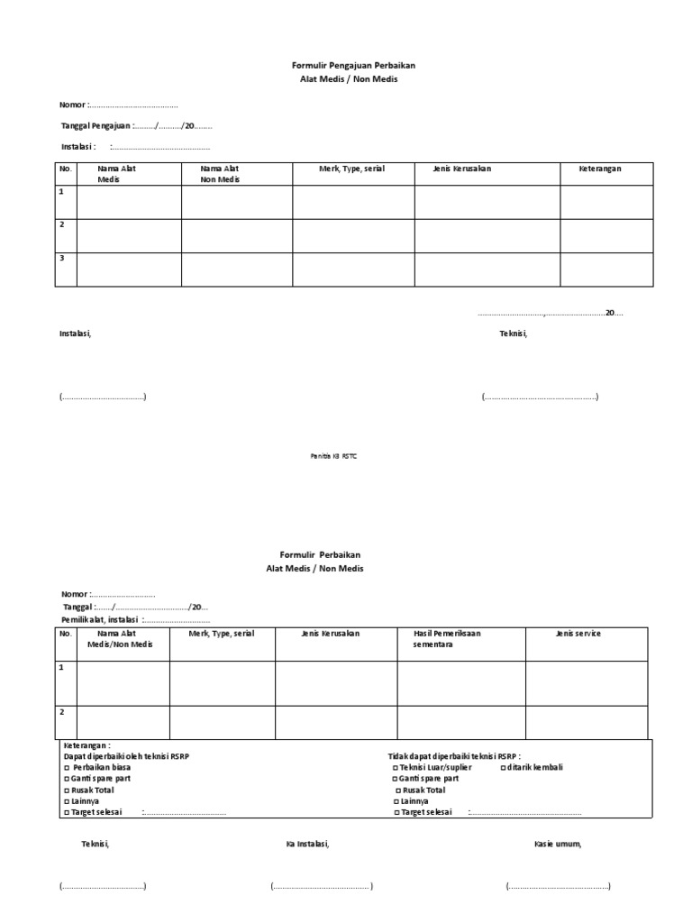 Formulir Perbaikan Alat | PDF