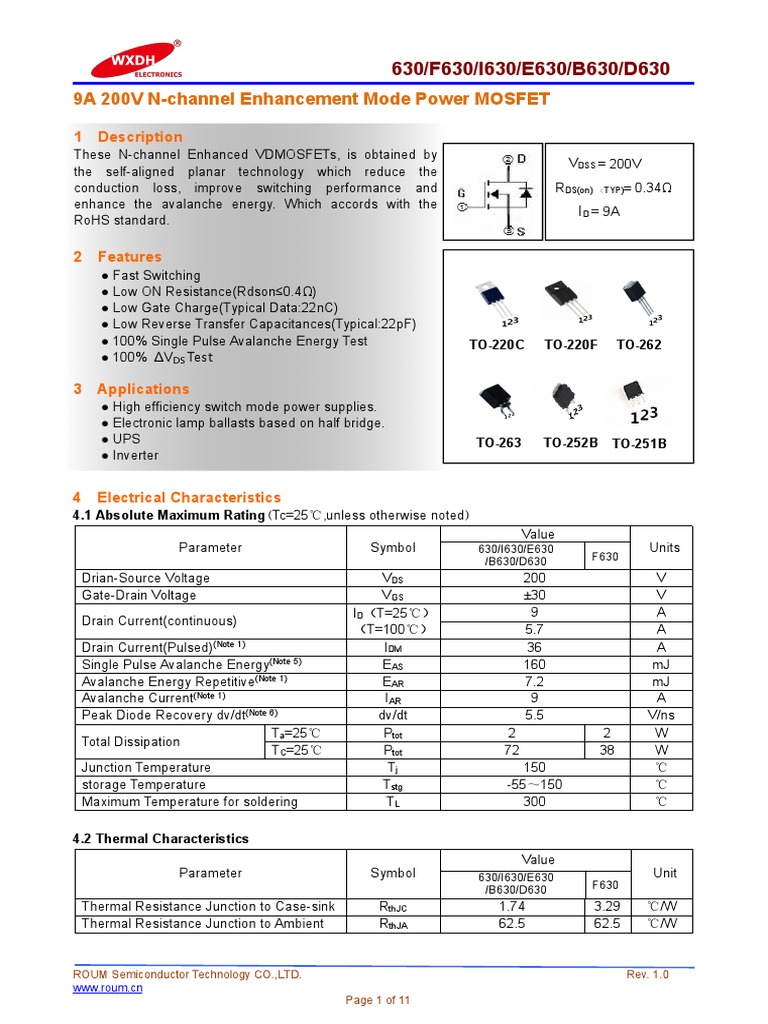 Datasheet F630 | PDF | Field Effect Transistor | Diode