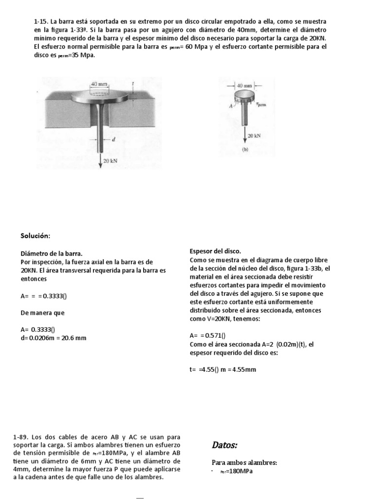 Ejercicios para Resistencia de Materiales | PDF | Bienes manufacturados | Ingeniería mecánica