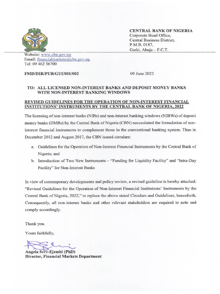Revised Guidelines For The Operation of Non-Interest Financial ...