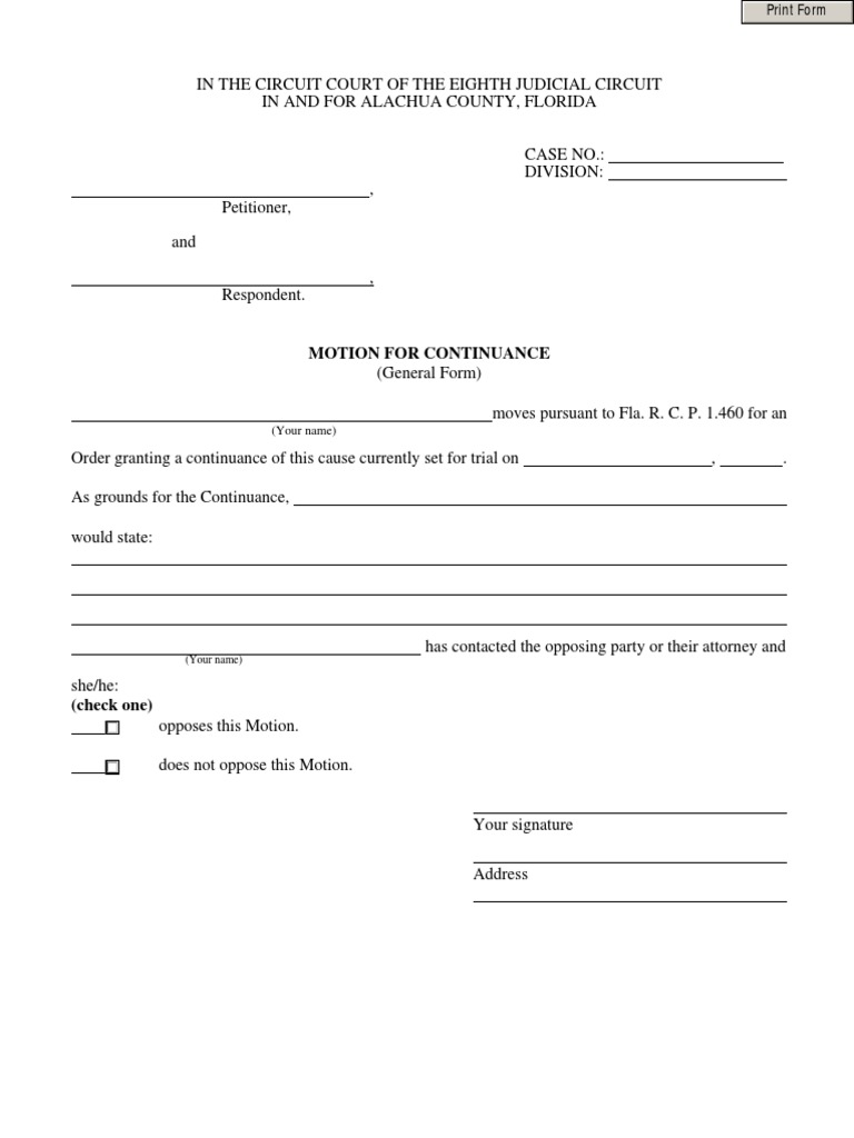 Microsoft Word - Motion For Continuance - General | PDF