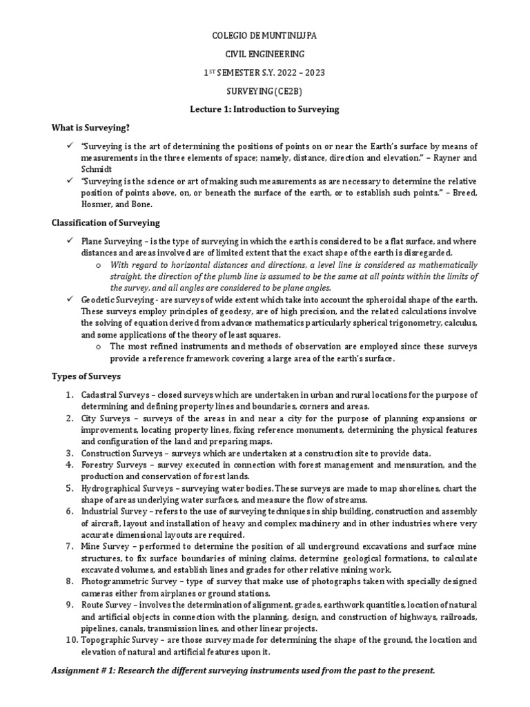 Lecture 1 Introduction To Surveying Pdf Surveying Accuracy And Precision