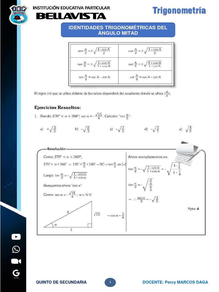 s2 - Identidades Trigonométricas Del Ángulo Mitad | PDF
