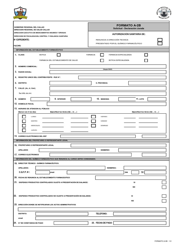 Formato A-2b Aut - San. Renuncia-Direc. Tecnica o Quimico Farmacéutico Farmacia-Botica | PDF ...