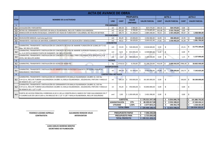 Acta de Obra 28 07 2022 | PDF