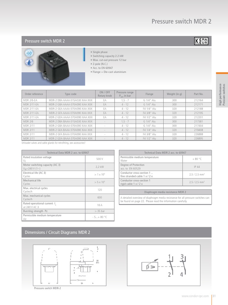 Condor MDR 2 Pressure Switch Manual | PDF | Alternating Current ...