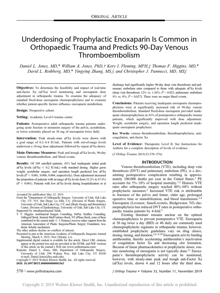 Underdosing of Prophylactic Enoxaparin | PDF | Thrombosis | Clinical Medicine