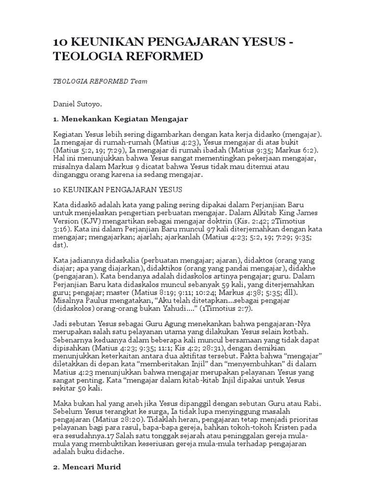 10 Keunikan Pengajaran Yesus - Teologia Reformed | PDF