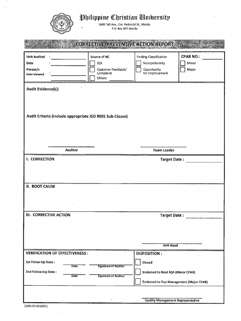 CPAR Form | PDF