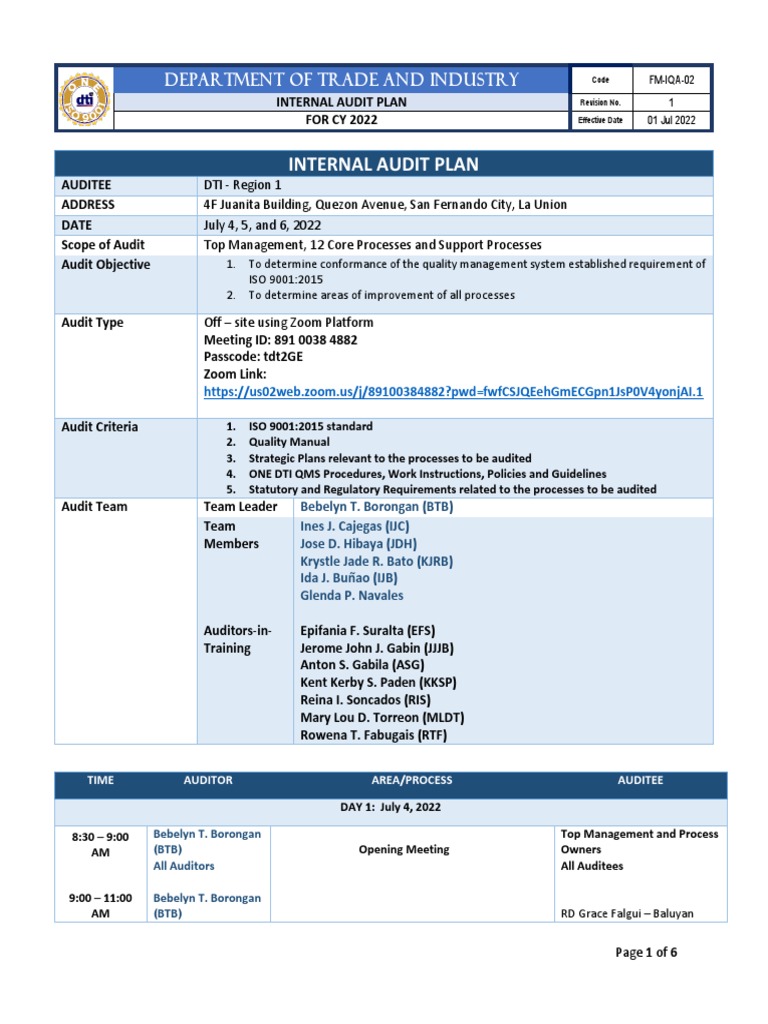 Audit Plan R1 | PDF | Audit | Internal Audit