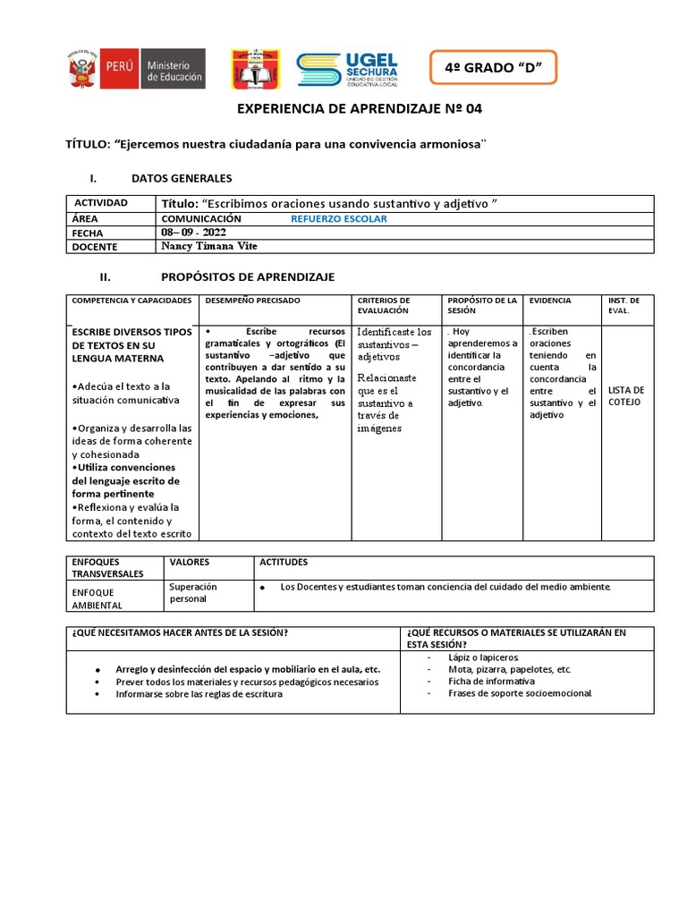 Actividad REFUERZO ESCOLAR CONOCEMOS LOS ADJT 08 SETIMB | PDF ...