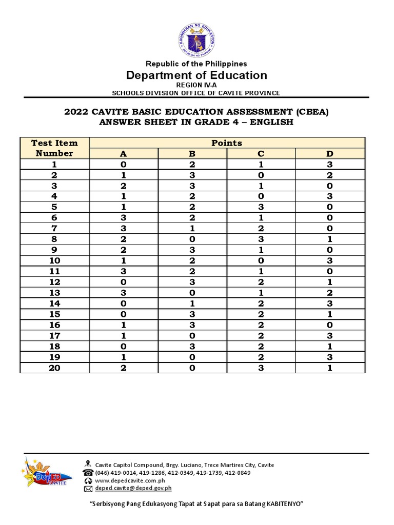 Cbea Answer Key English 4 V 2 Pdf