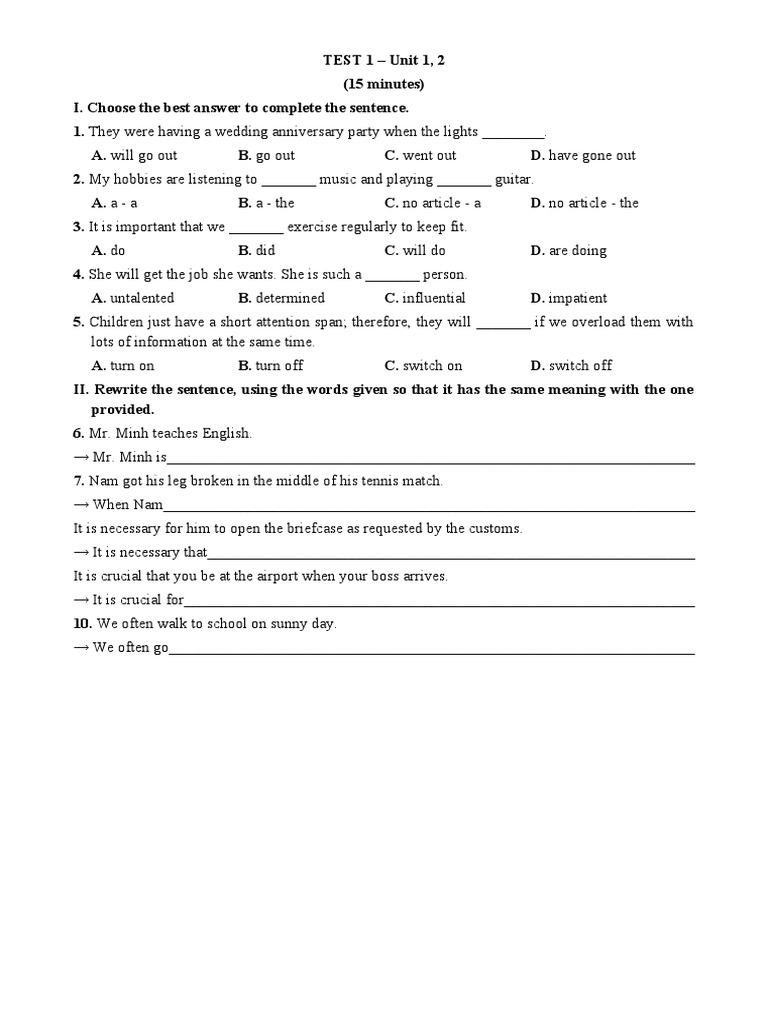 Test 1 Unit 1 2 15 Minutes Pdf 