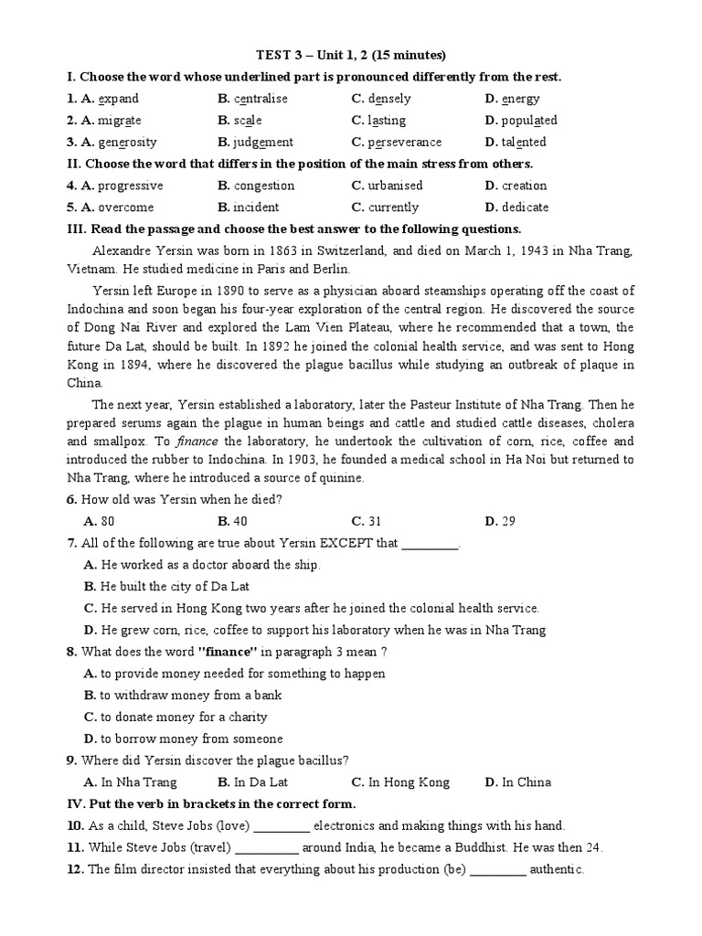 Test 3 Unit 1 2 15 Minutes Download Free Pdf Health Sciences