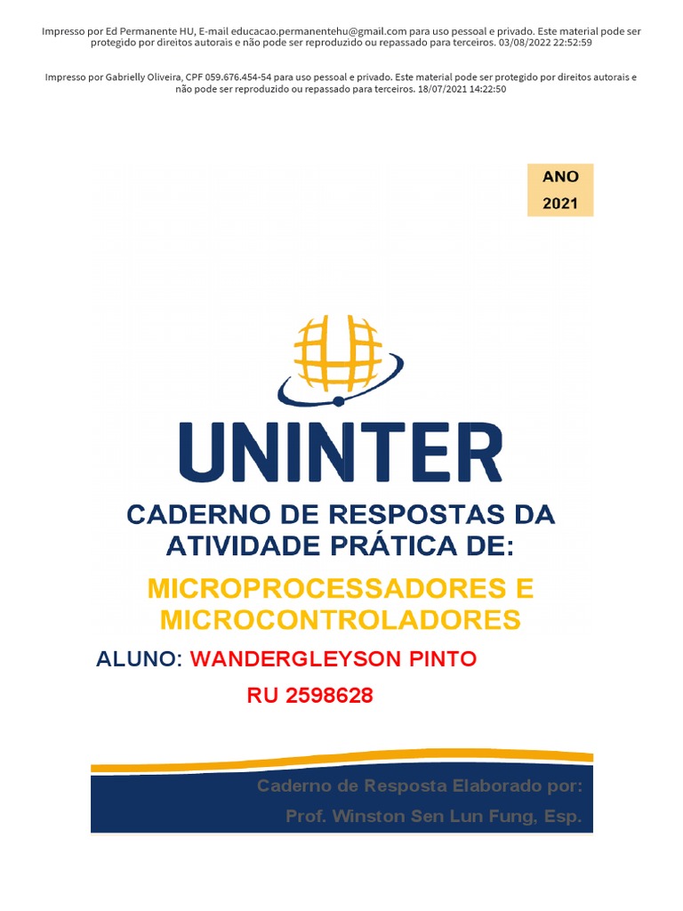 Atividade Prática Microprocessadores e Microcontroladores UNINTER 2021 - Passei Direto - Passei ...