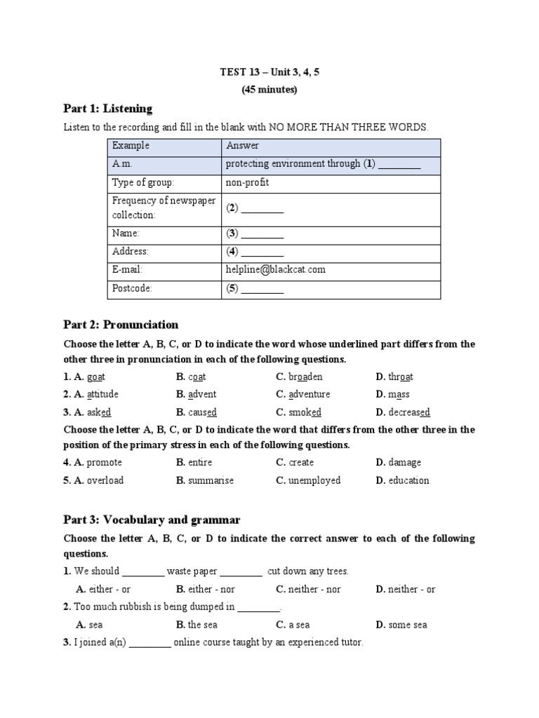 Test 13 Unit 3 4 5 45 Minutes Pdf World Wide Web Internet And Web