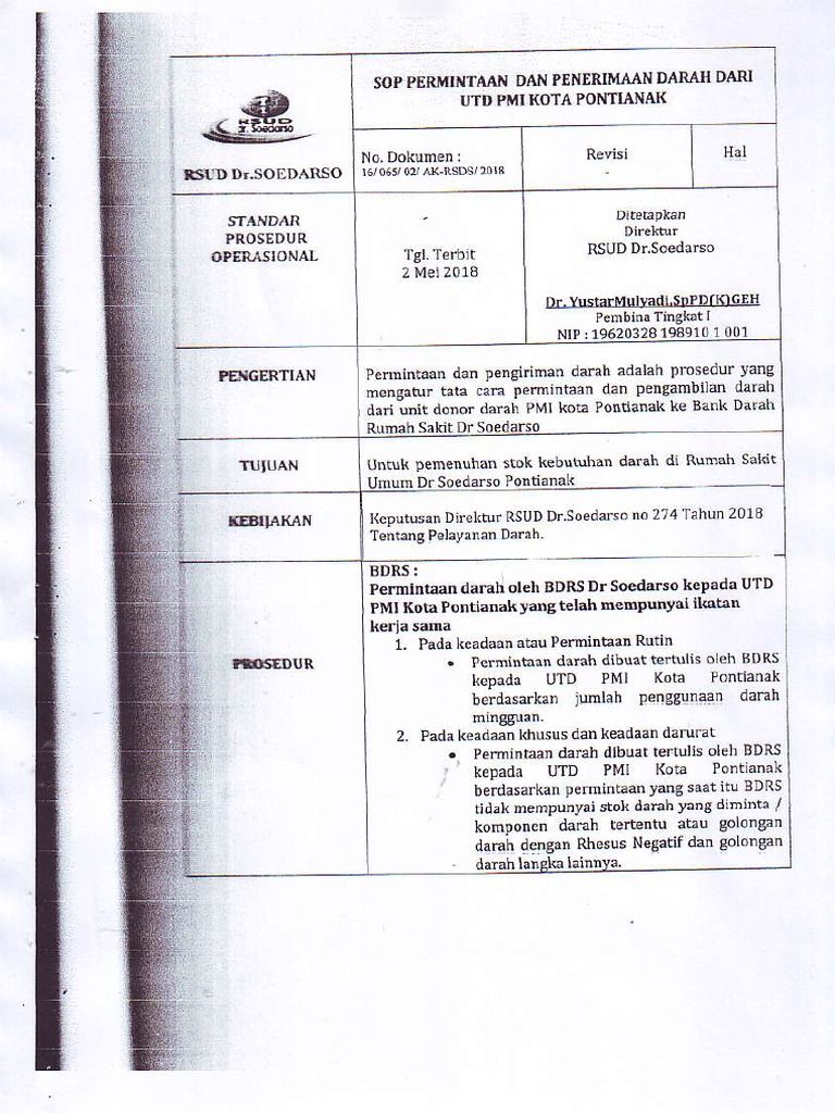 SOP Permintaan Darah PMI Pontianak | PDF