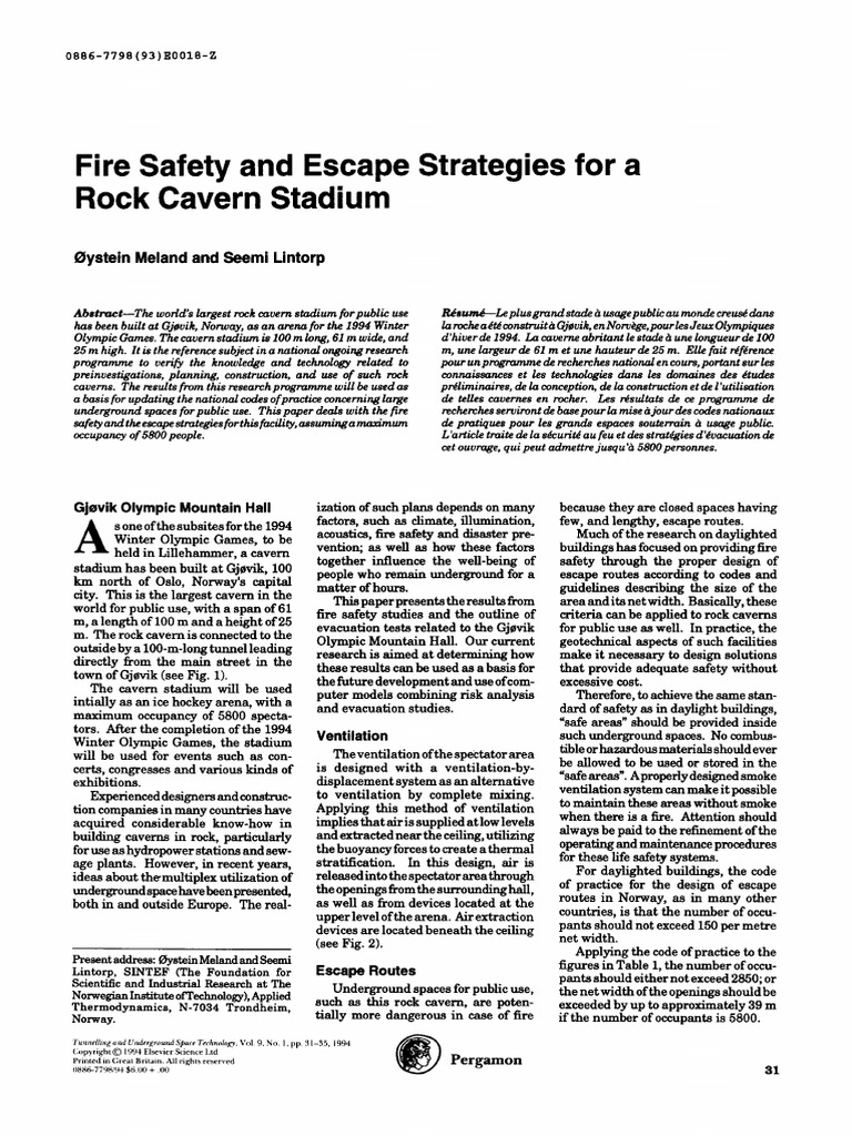 Fire Safety and Escape Strategies For A Rock Cavern Stadium, Norway | Download Free PDF ...