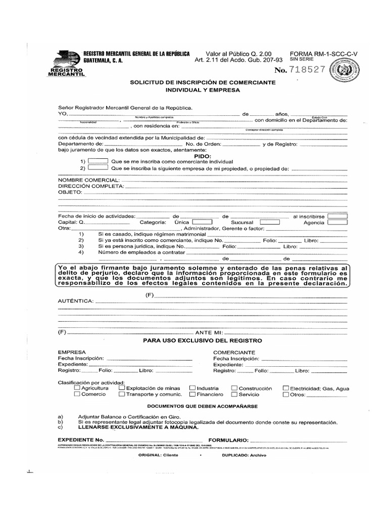 Solicitud de Inscripcion de Comerciante Individual | PDF