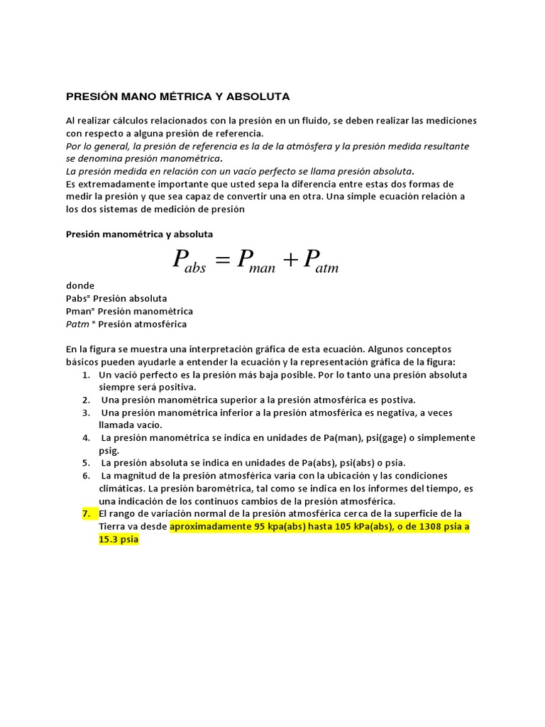 Presión Mano Métrica y Absoluta Resolución de Clases | PDF | Presión ...