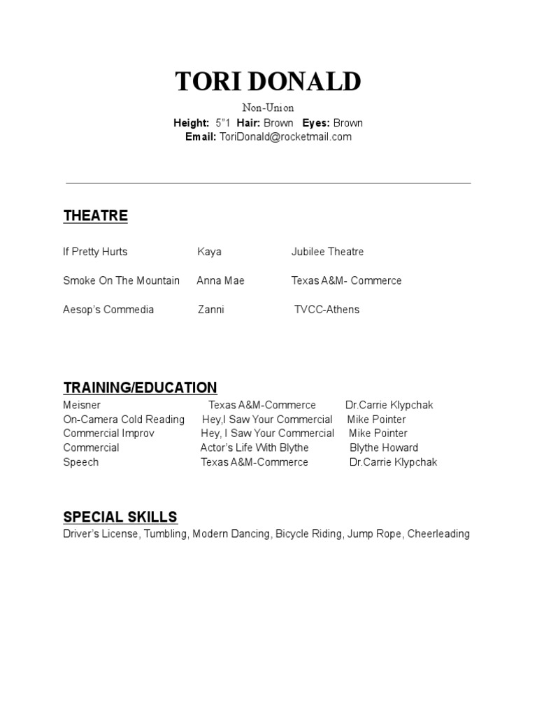 Theatrical Resume - Donald | PDF