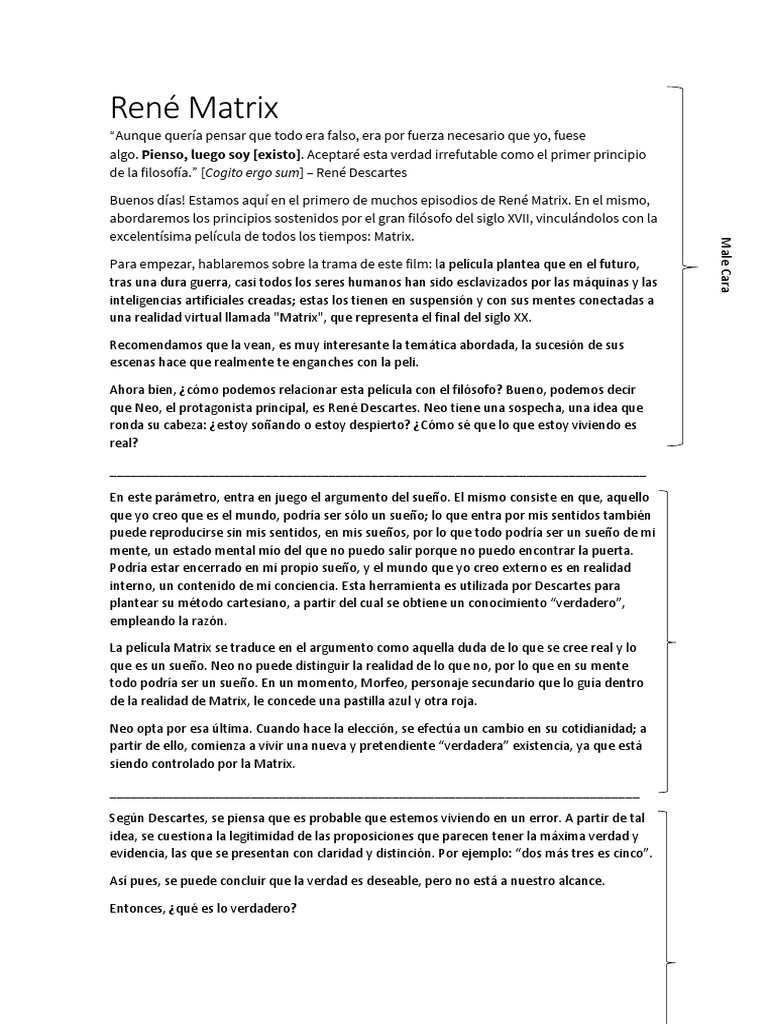 Descartes y Matrix: Filosofía y Realidad | PDF | René Descartes | Verdad