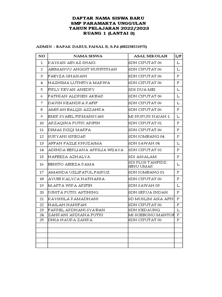 Daftar Nama Siswa Baru | PDF