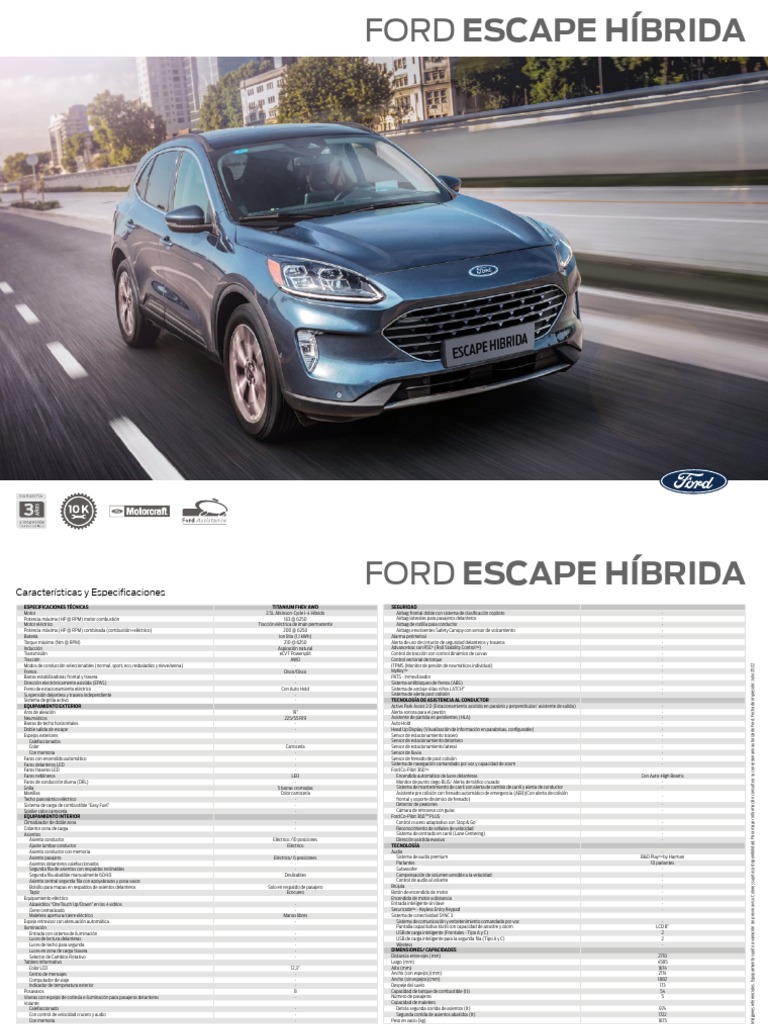 Fpe Escape Hibrida Ficha Tecnica | PDF | Airbag | Sistema de freno antibloqueo