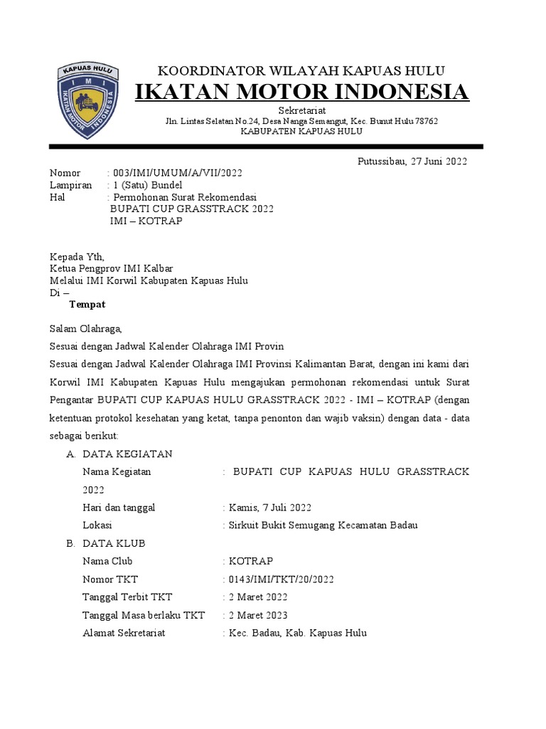 Permohonan Surat Rekom IMI | PDF