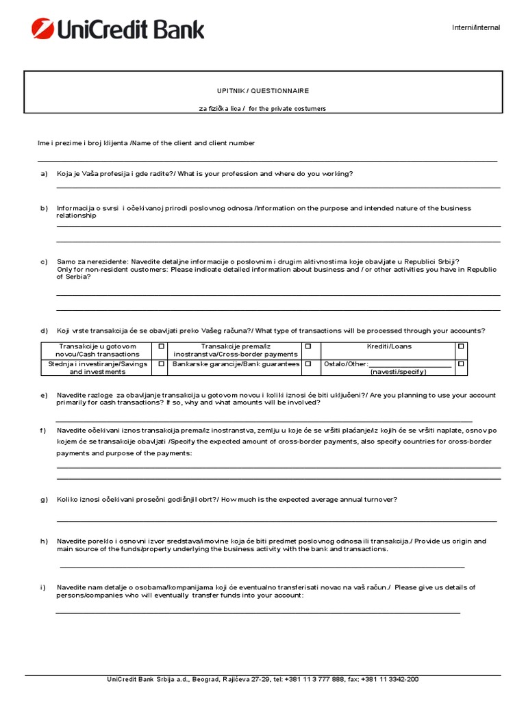 Fizicka Lica Upitnik | PDF