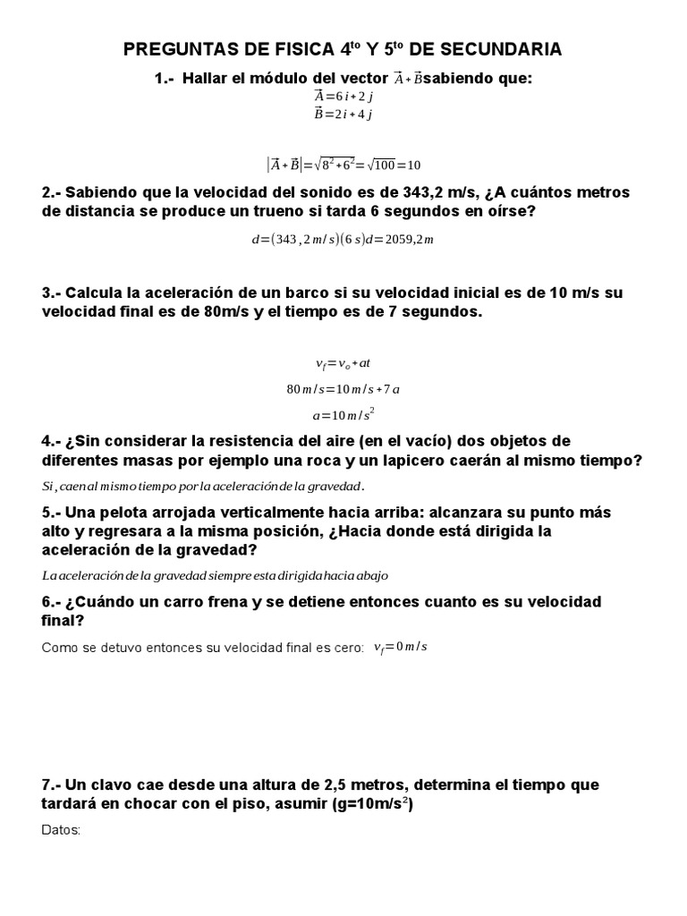 Preguntas de Fisica 4to y 5to de Secundaria | PDF | Velocidad | Metrología