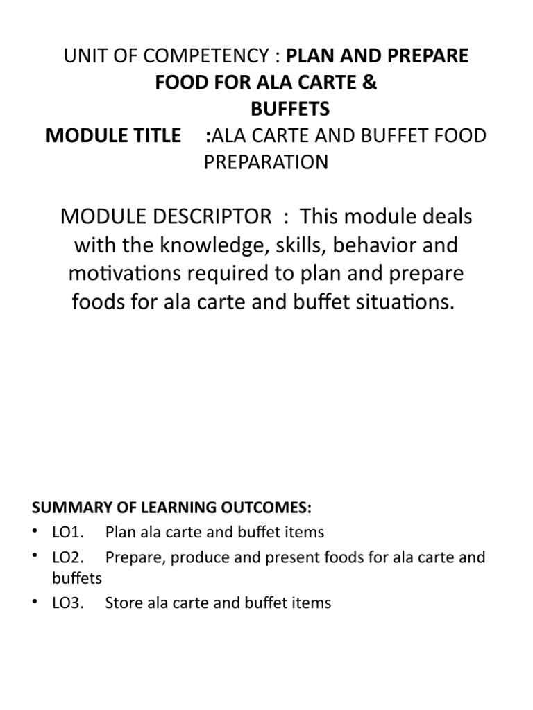 Ala Carte and Buffet Food Preparation | PDF | Menu | Grilling