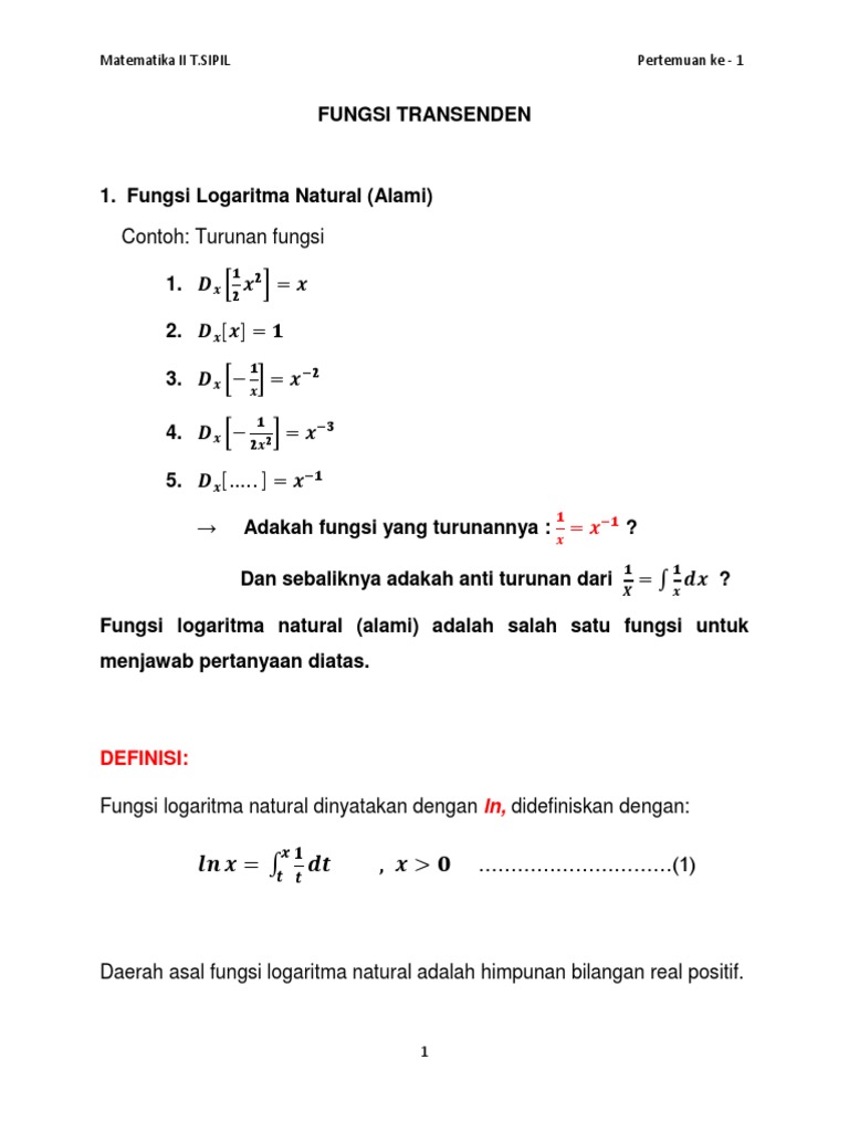 Materi Pertemuan I Fungsi Logaritma Natural | PDF
