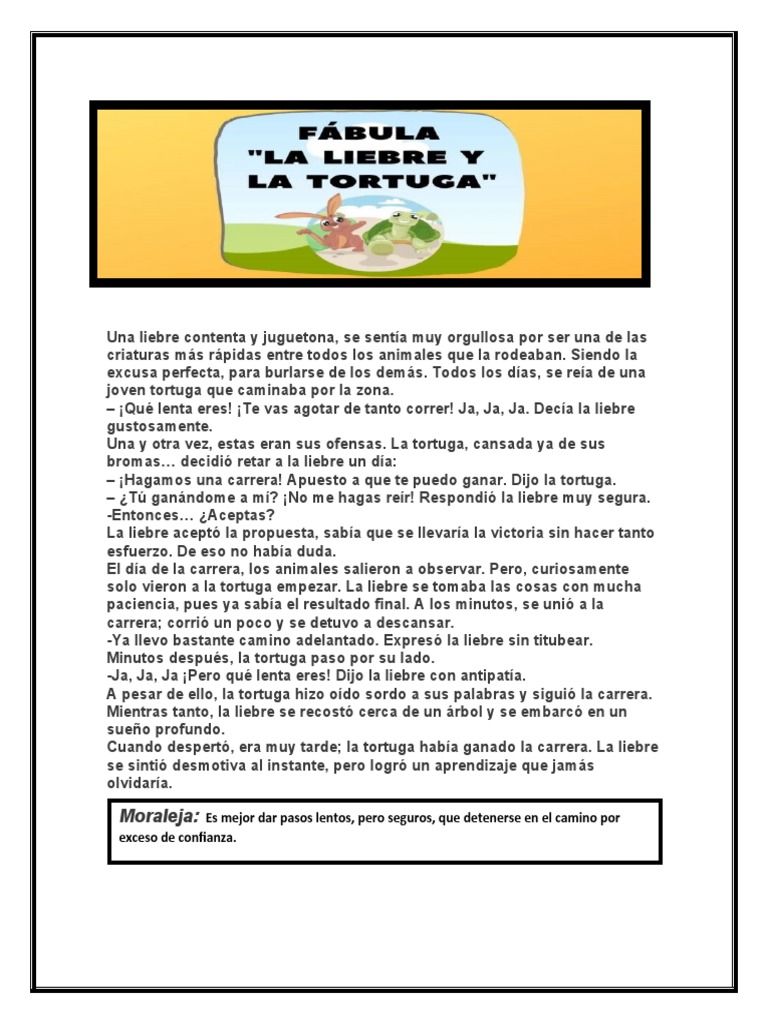 La liebre y la tortuga: fábula clásica | PDF | Hogar, jardinería y ...