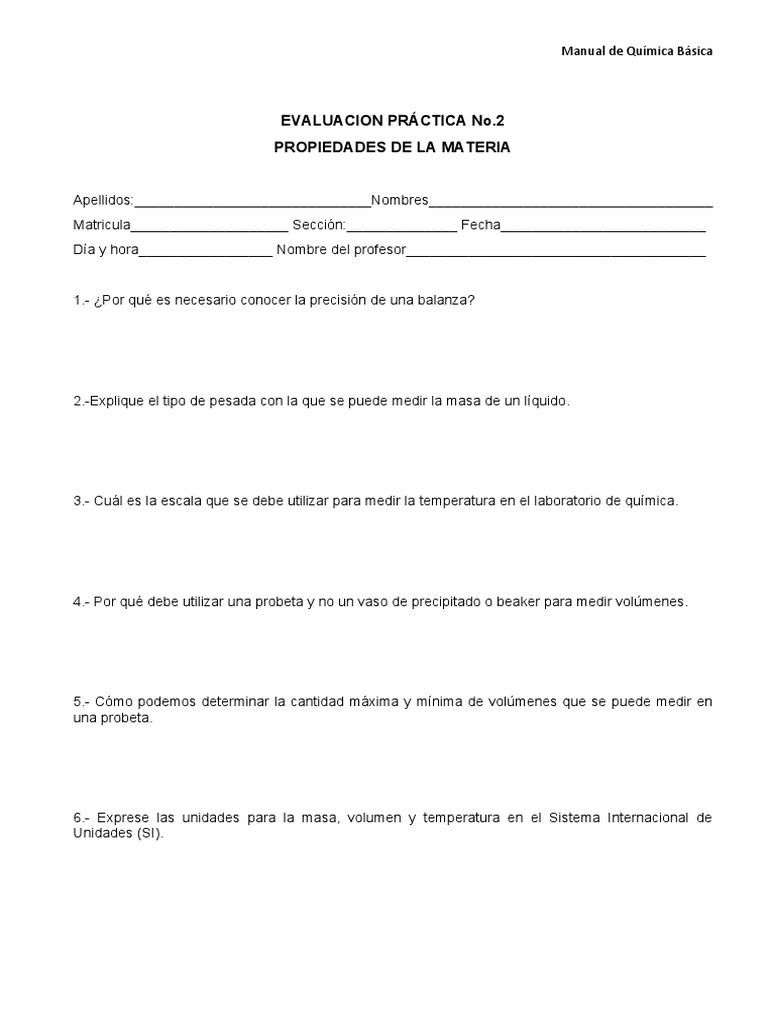 EVALUACION PRÁCTICA No2, 3, 8Y10 | PDF | Densidad | Volumen