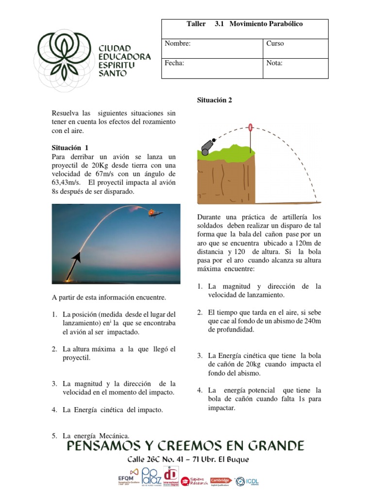 Taller 3.1 Movimiento Parabólico | PDF | Proyectiles | Balística