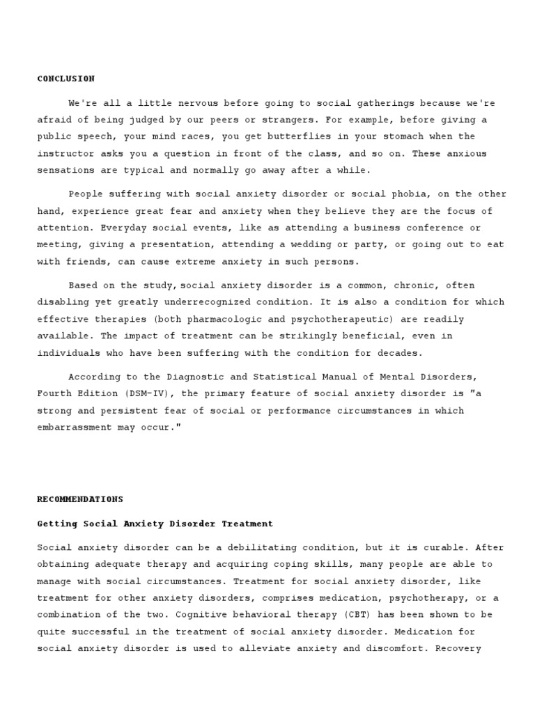 Conclusion and Recommendation | PDF | Anxiety Disorder | Social Anxiety ...