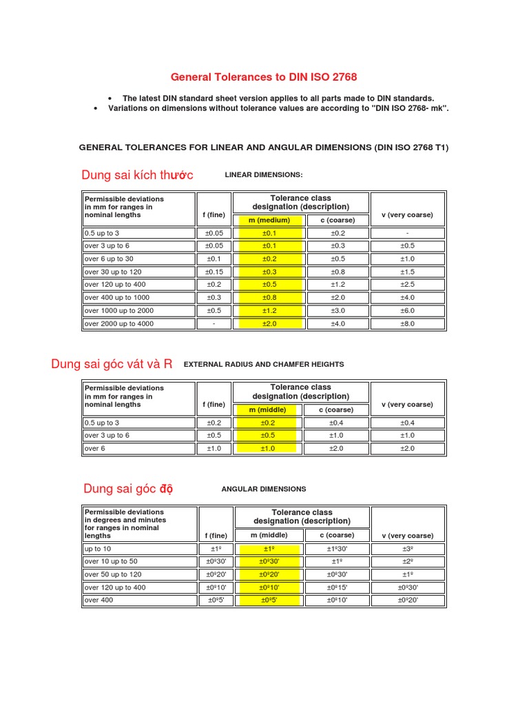 General Tolerances per DIN ISO 2768 | PDF | Engineering Tolerance ...