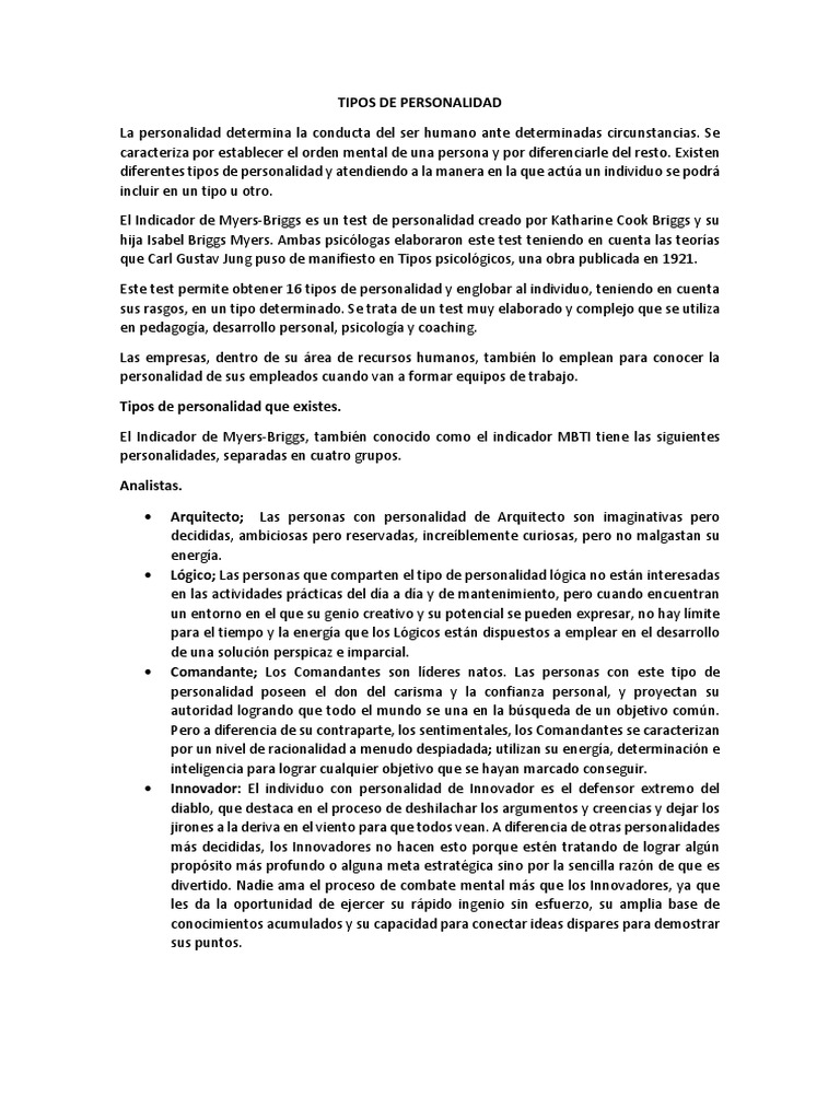 Tipos de Personalidad Diplomáticos | PDF | Sicología | Conceptos ...