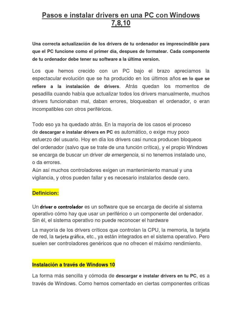 Pasos e Instalar Drivers en Una PC Con Windows 7,8,10 | PDF | Microsoft Windows | Hardware de la ...