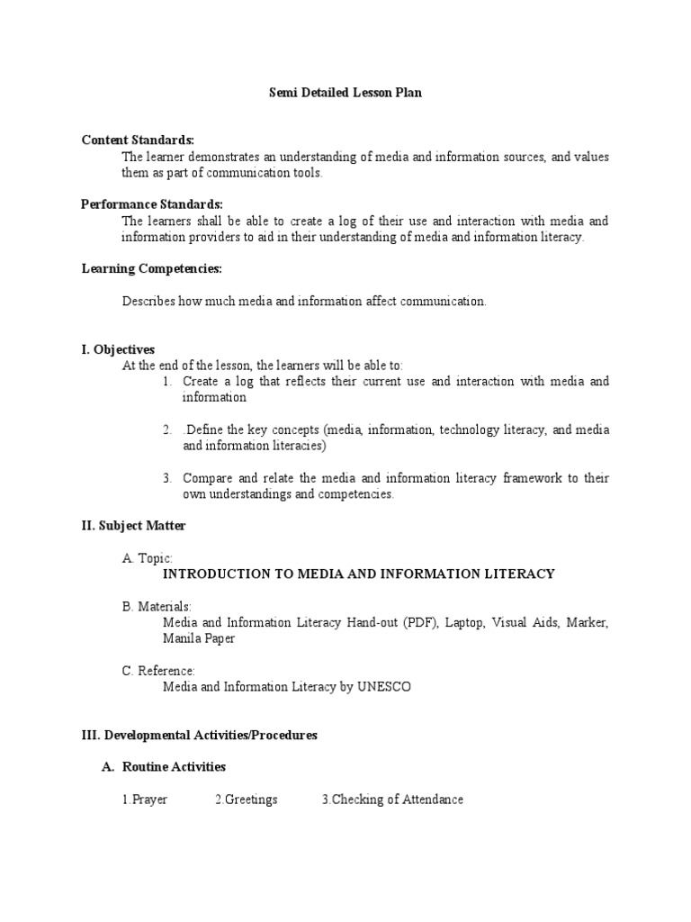 Media and Information Literacy Lesson Plan | PDF