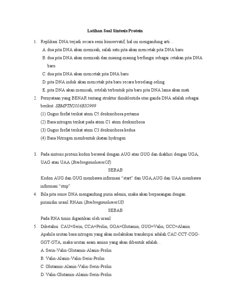 Latihan Soal Sintesis Protein | PDF