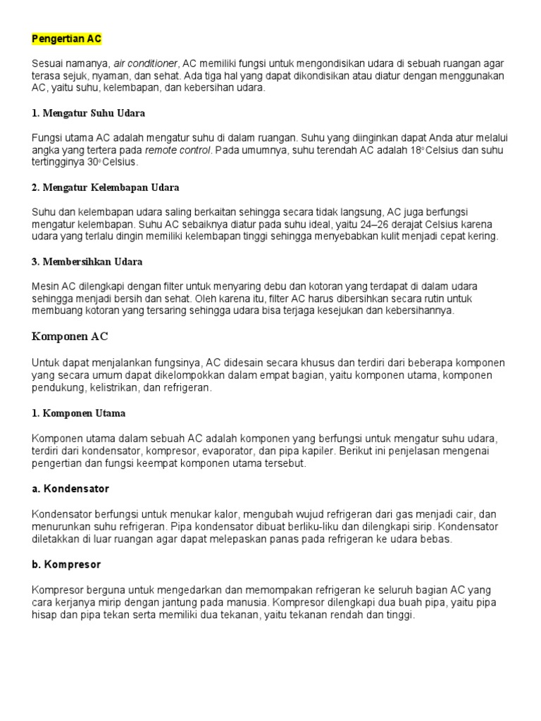 Pengertian Ac Dan Komponen Ac Pdf Sains Matematika Komputer