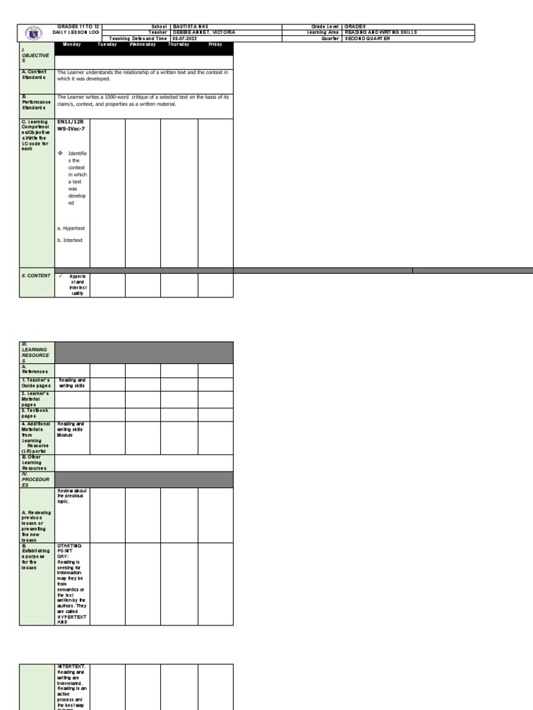 Grades 11-12 Daily Lesson on Hypertext and Intertext | PDF | Intertextuality | Learning