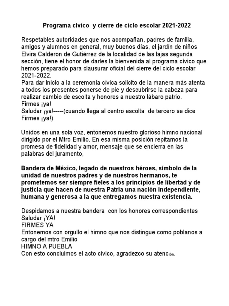 Programa Cívico y Cierre Del Ciclo Escolar | PDF