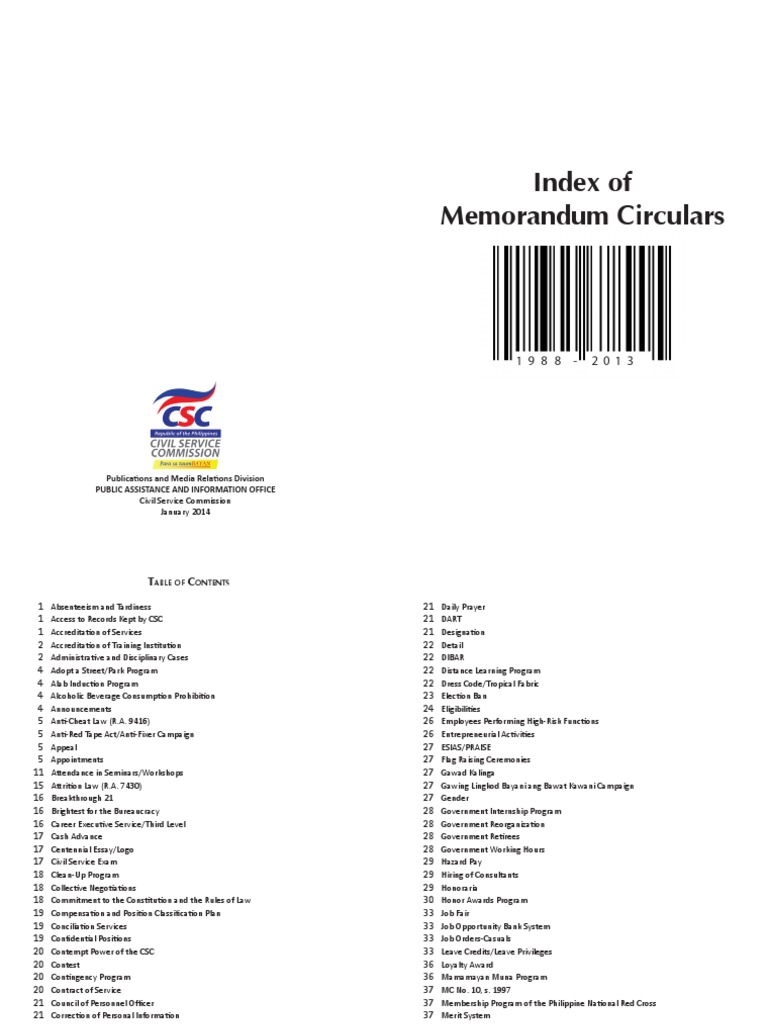 Index of CSC Memorandum Circulars | PDF