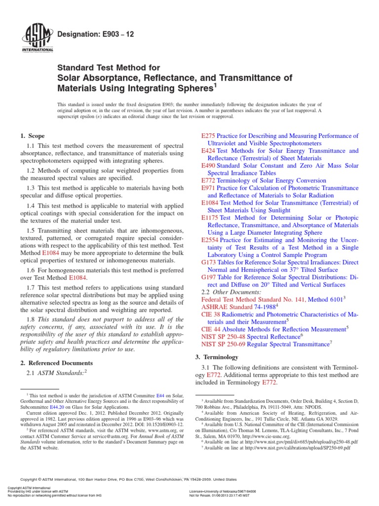 Astm E903 - 12 | PDF | Spectrophotometry | Wavelength