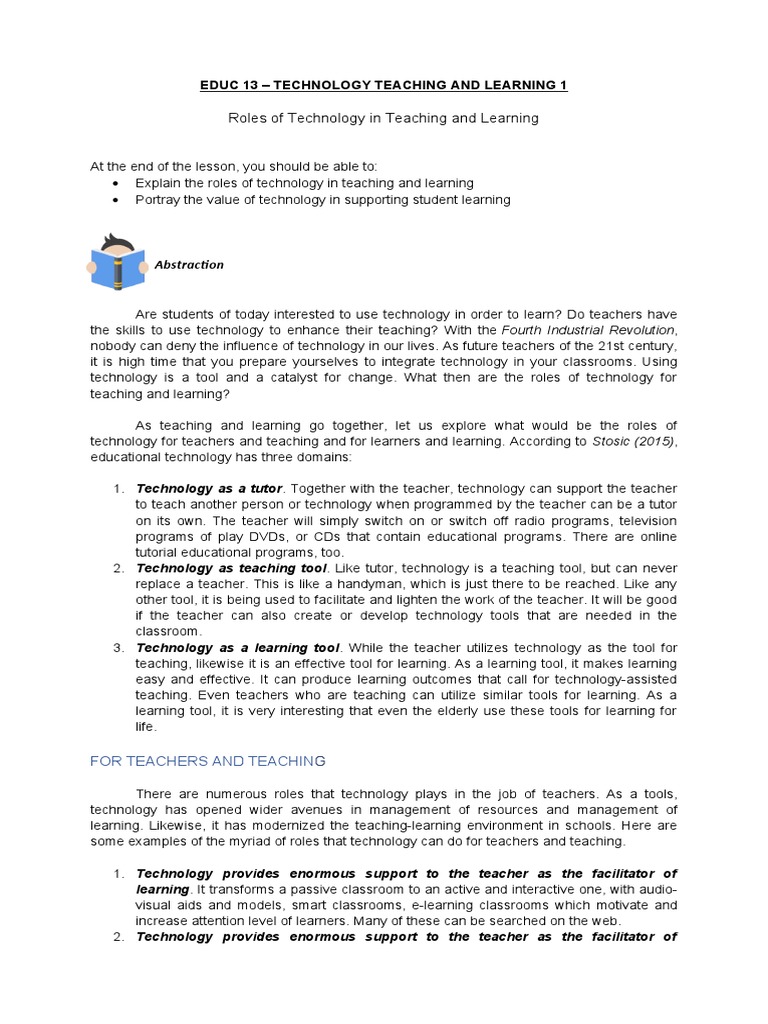 Roles of Technology in Teaching and Learning | PDF | Educational ...