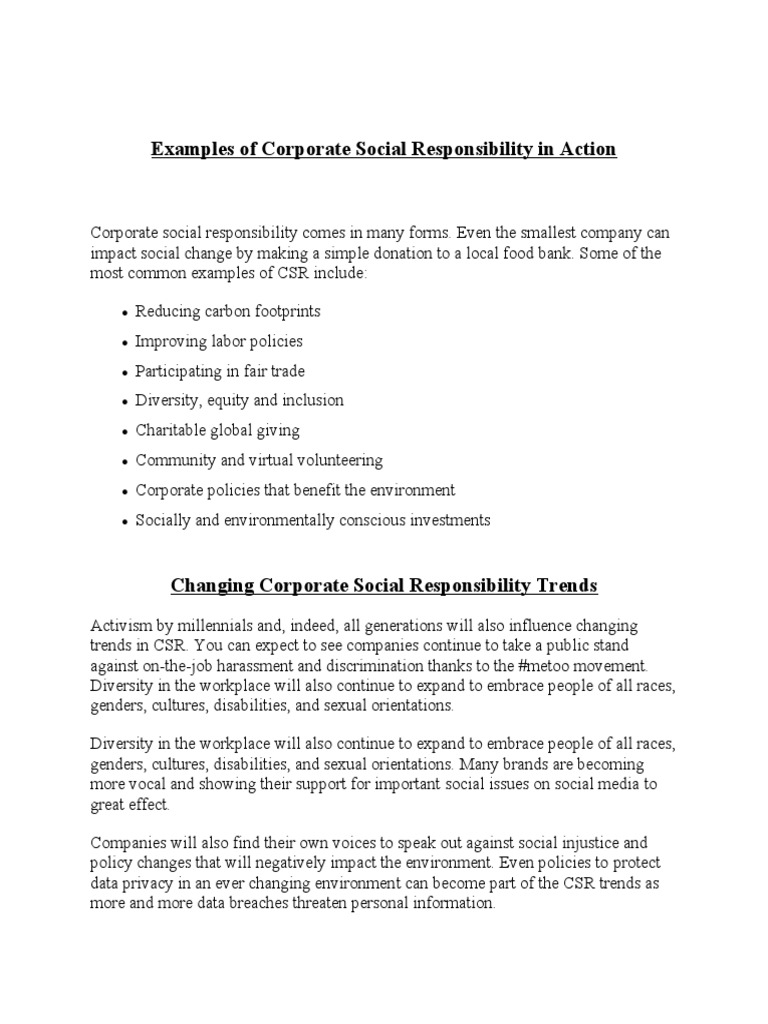 Corporate Social Responsibility Examples | PDF | Corporate Social ...